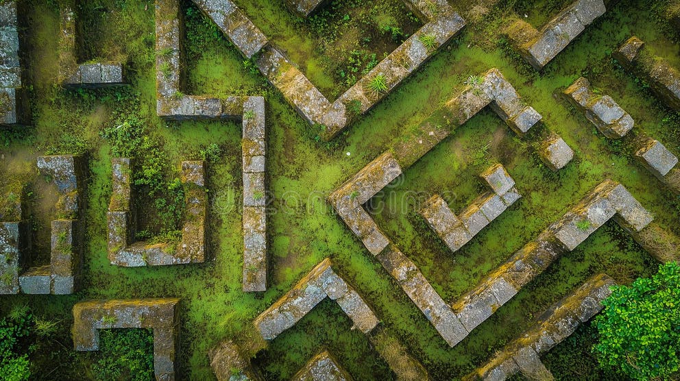Stone Labyrinth with a Geometric Maze Pattern Viewed from Above Stock ...