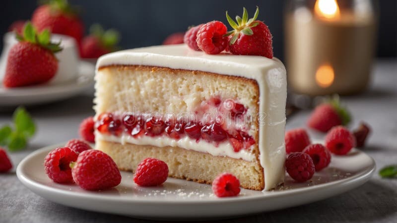 Strawberry and Raspberry Cake with Cream Topping. Stock Illustration ...