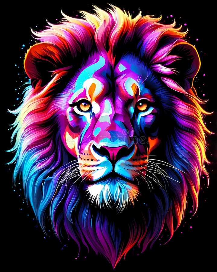 AI Generated Striking Colorful Lion Face Portrait in Neon Light with ...