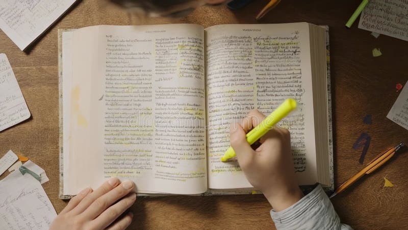 AI-generated Student Using Highlighter To Mark Text in a Book on a ...