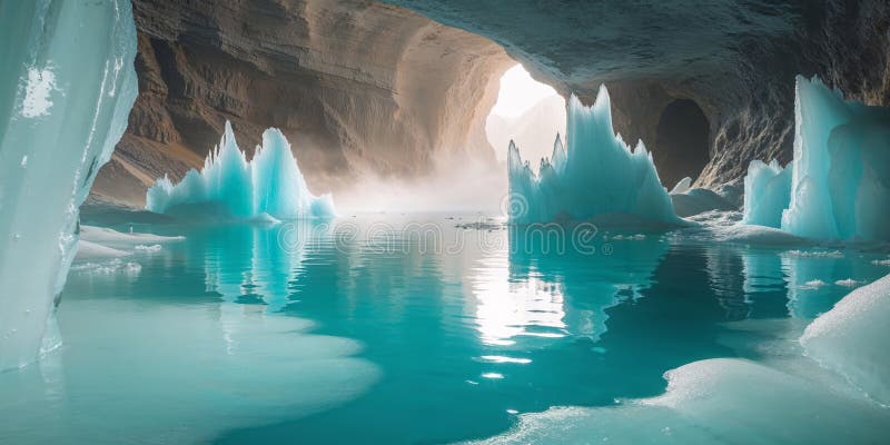 Stunning Blue Cave Pool with Icy Formations. Stock Photo - Image of ...