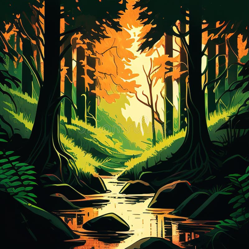 Lush Forest with Mossy Trees and Trail. Lush Forest Full of Green Moss ...