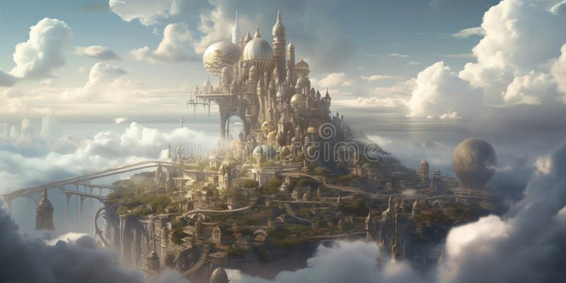 Floating Cityscape, Made with Generative AI Stock Illustration ...