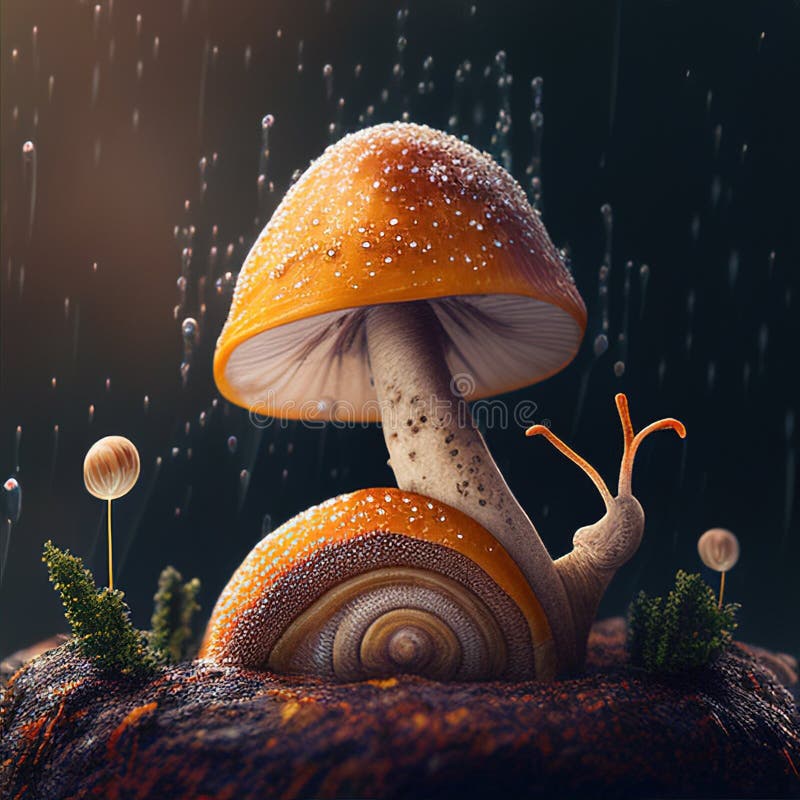 Snail on Mushroom, Made with Generative AI Stock Illustration ...