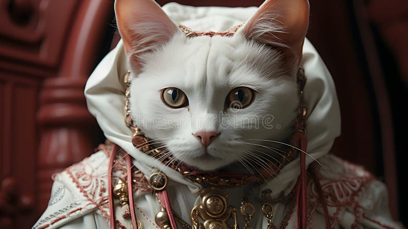 Portrait of a Beautiful White Cat in a Medieval Style Costume. Stock ...