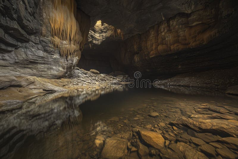 AI-generated Stunning View of a Cave Interior with Stalactites and a ...