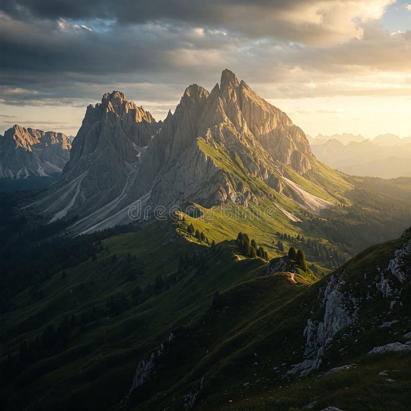 AI-generated Stunning View of the Dolomites Mountains at Sunset with ...