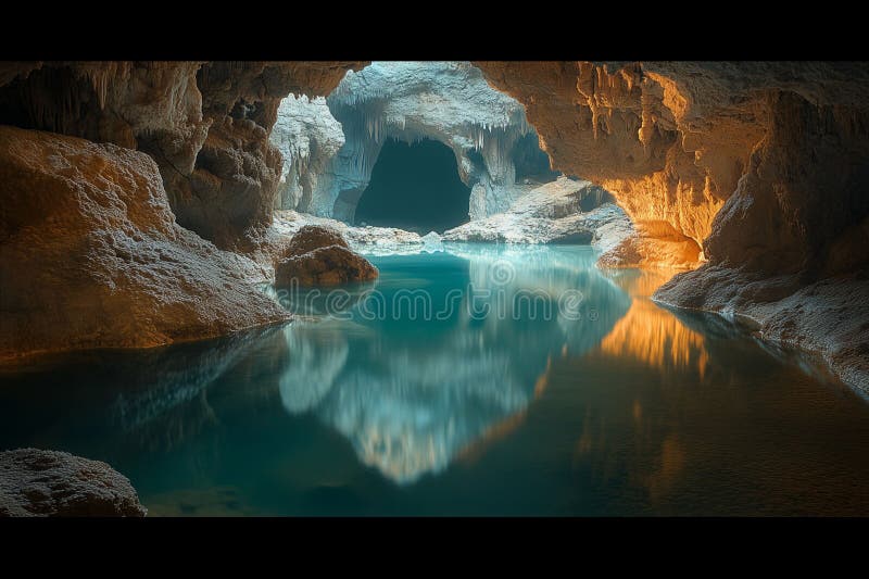 AI-generated Stunning View Inside a Cave with Turquoise Water ...