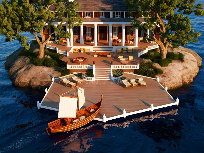 Ai-generated, a Stunning Waterfront Home Featuring a Large Dock and a ...