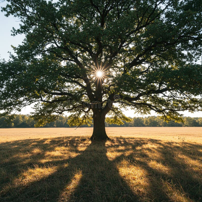 AI Generated Sunburst Illuminating a Grand Tree with Rays Extending ...
