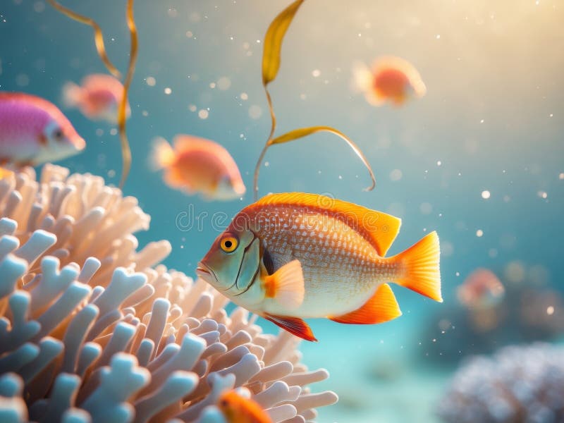 Sunlight Illuminates Coral Reef and Fish Stock Image - Image of tunny ...