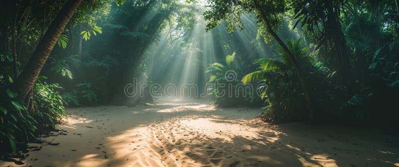 Sunlit Sand Path through Tropical Jungle. Stock Image - Image of path ...