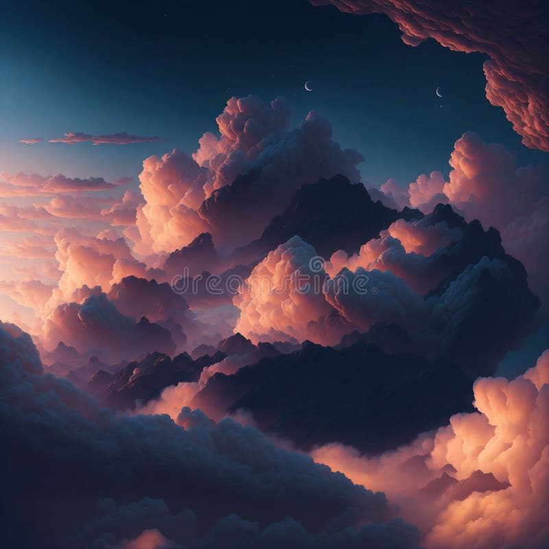 Sunset Environment with Huge Clouds Stock Illustration - Illustration ...