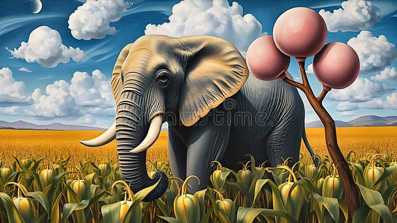 Elephant in Cornfield with Odd Encounter Stock Illustration ...
