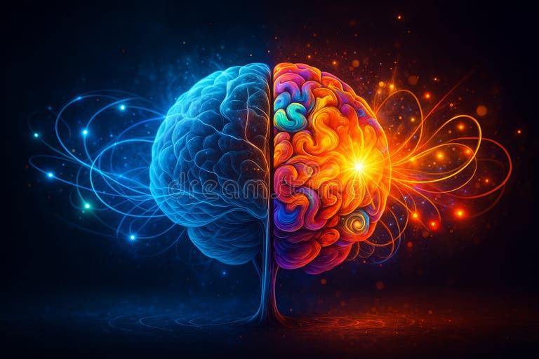 AI Generated Surreal Artwork of a Human Brain Split into Two Sides with ...