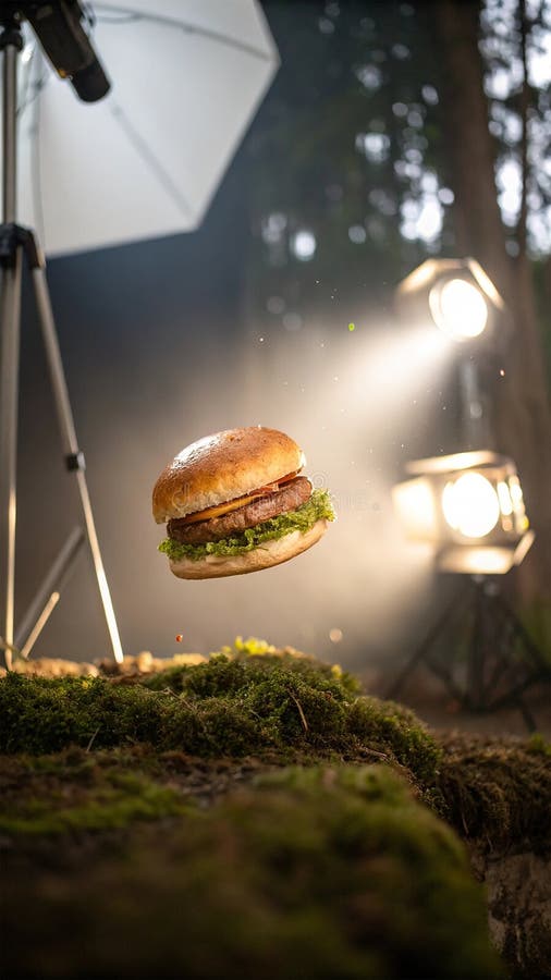 Surreal Levitating Hamburger with Backlight Stock Illustration ...