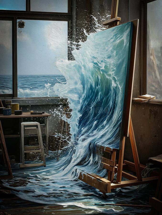 AI-Generated Surreal Image of Ocean Water Spilling into Artist S Studio ...