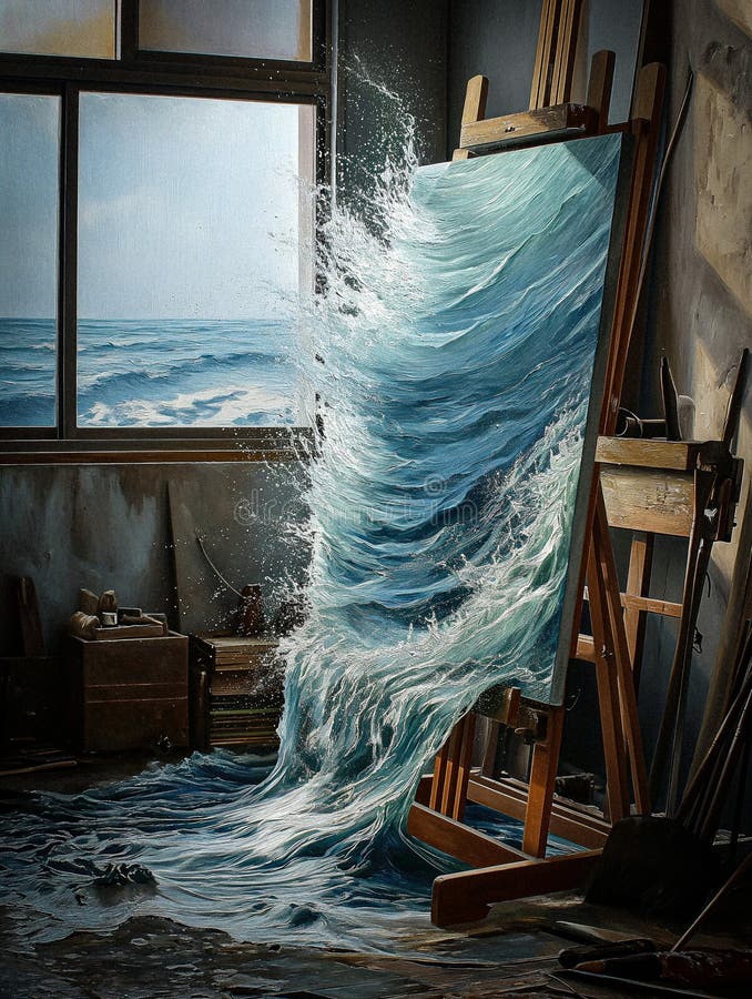 AI-Generated Surreal Image of Ocean Water Spilling into Artist S Studio ...