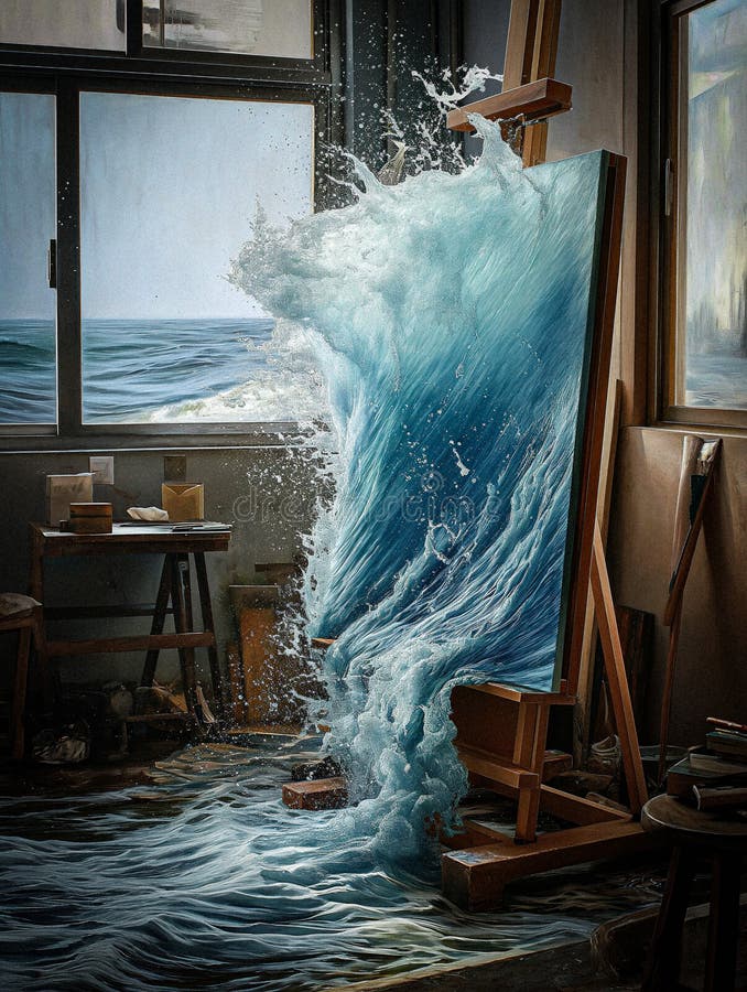 AI-Generated Surreal Image of Ocean Water Spilling into Artist S Studio ...