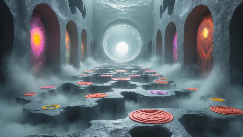 AI Generated Surreal Image of a Symbolic Labyrinth Emerging from Mist ...