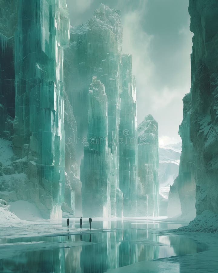 Surreal Ice Landscape with Towering Structures Stock Illustration ...