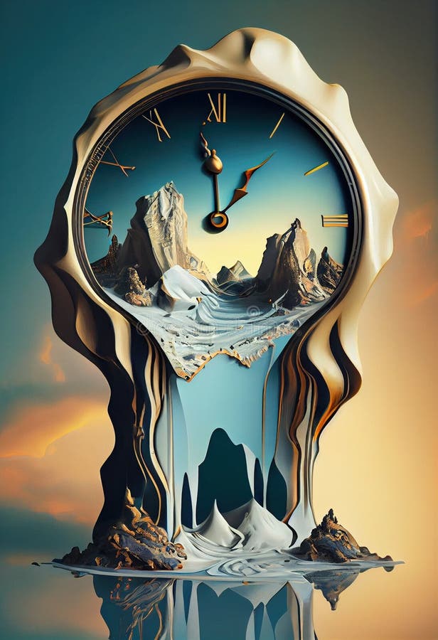 Melting Clock Landscape, Made with Generative AI Stock Illustration ...