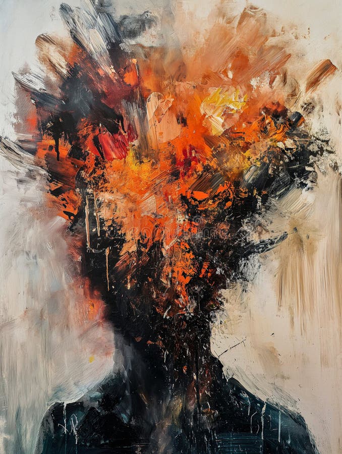 AI-Generated Surrealistic Image of Exploding Head Symbolizing Burnout ...
