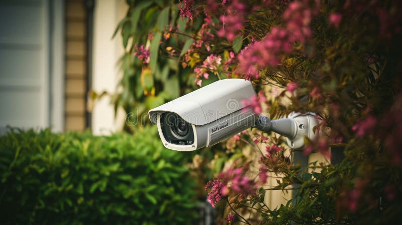 AI Generated Surveillance Camera Set Up in Garden Stock Illustration ...