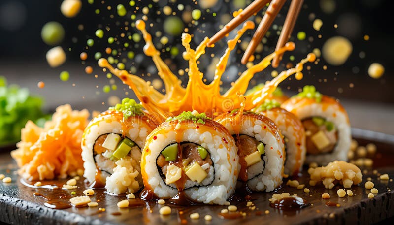 AI-Generated Sushi Splash stock illustration. Illustration of impact ...