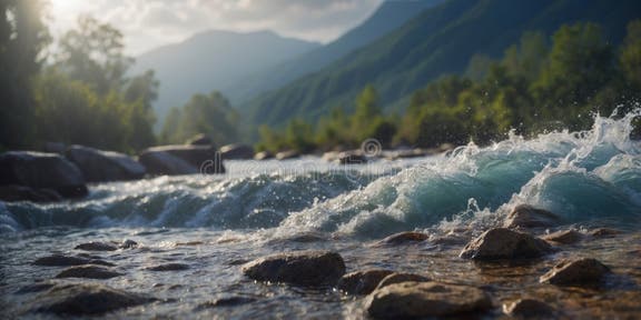 Sweeping Flash Flood Rushing through a Dramatic Blue Valley Landscape ...