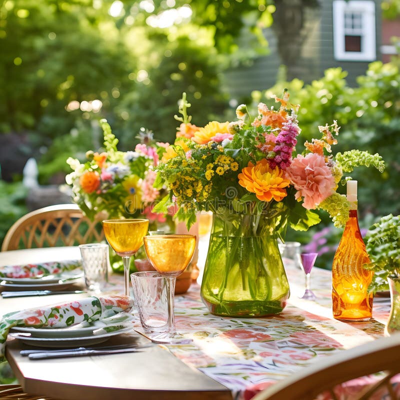AI Generated Table Set with Several Glass Vases and Utensils Stock ...