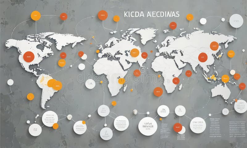 World Map with Circles and Infos Stock Illustration - Illustration of ...