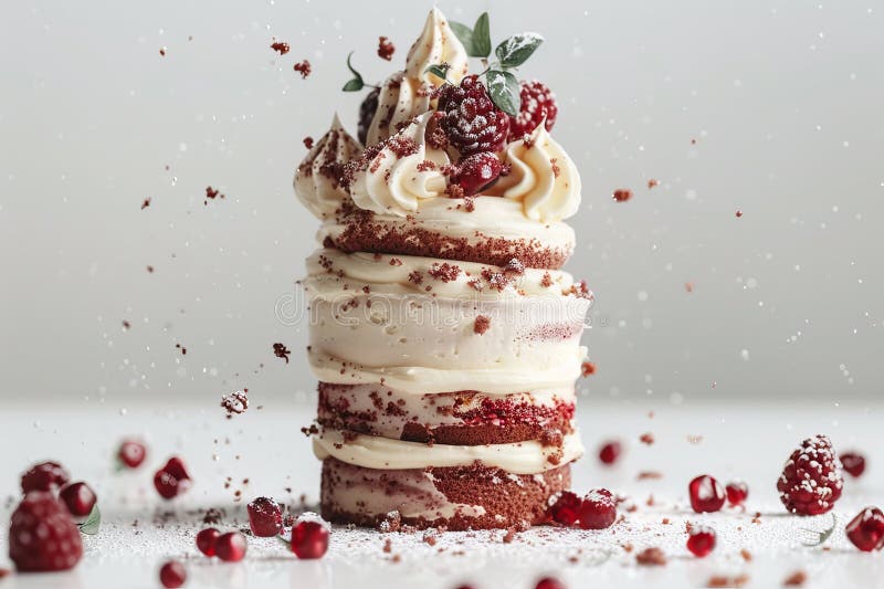 Tall Stack of Red Velvet Cake Layers with Cream Cheese Frosting and ...