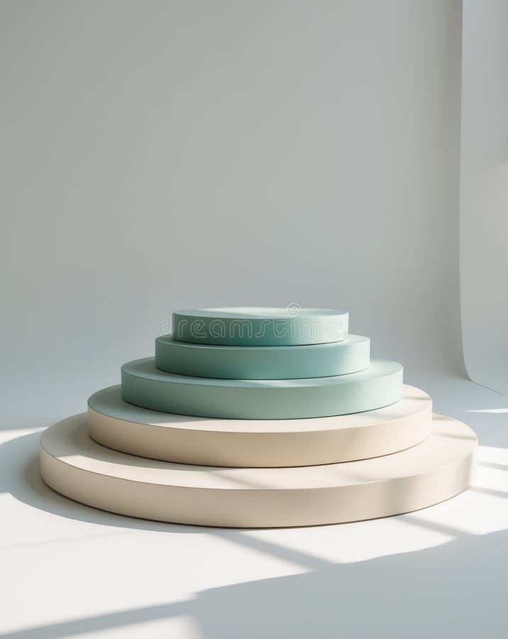Teal Green and Beige Low Platforms in Studio Circular Shape Forms ...