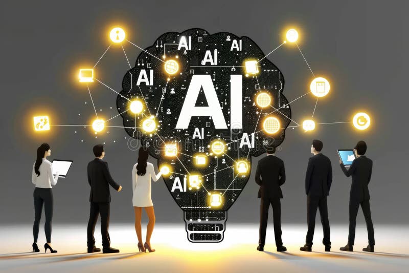 AI Teamwork Concept with Glowing Brain, Artificial Intelligence ...