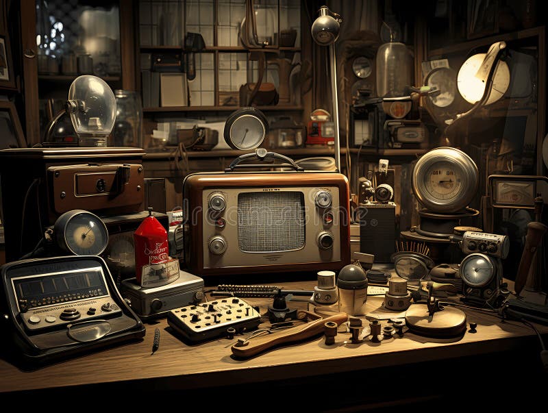 AI-Generated Tech Time Warp: Room Filled with Antique Electronics Stock ... AI-Generated Tech Time Warp: Room Filled with Antique Electronics Stock ...