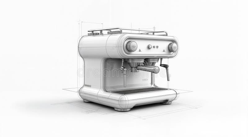 AI-generated Technical Illustration of Espresso Coffee Machine in White ...