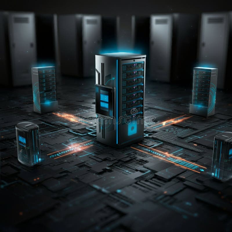 AI-Generated Technology Network - Server Racks on Circuit Board with ...