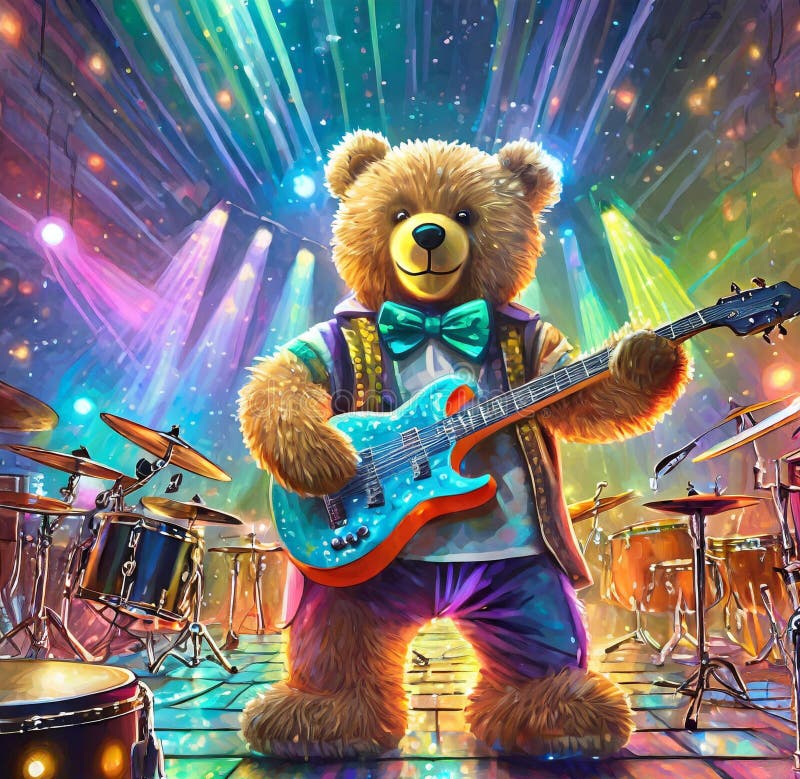 AI Generated Teddy Bear Playing Guitar in a Musical Concert with Disco ...