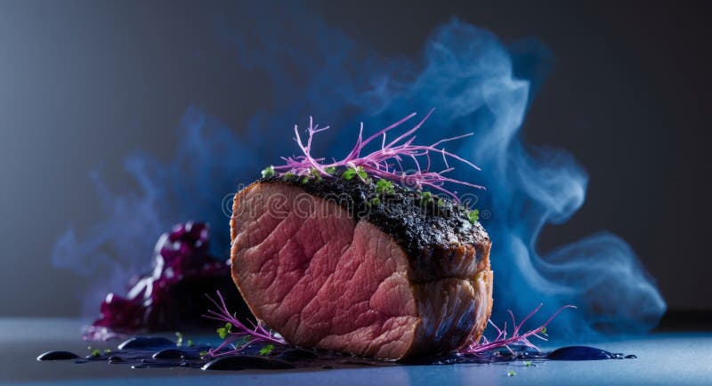 Tenderloin with Modern Dark Garnish Composition Stock Image - Image of ...