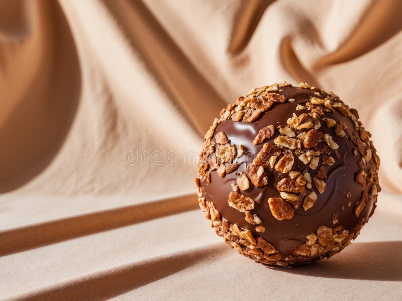 Textured Chocolate Sphere with Nutty Crust on Warm Background Stock ...