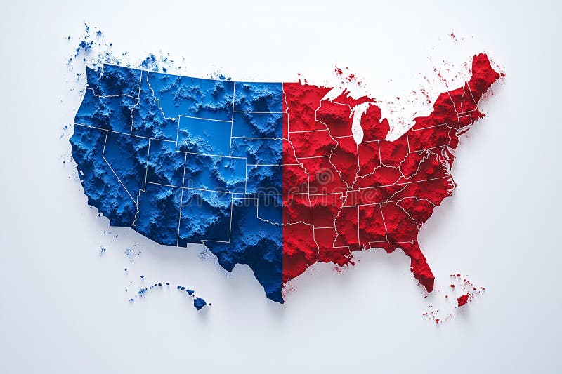 Illustration Textured Red and Blue USA Map Illustrating Politica Stock ...