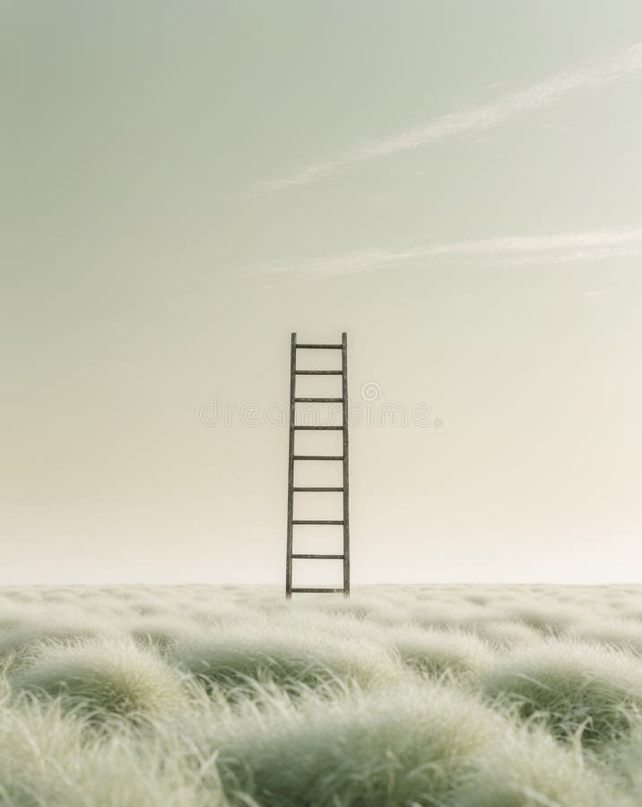 There is a Ladder that is Standing in the Middle of a Field Stock Photo ...