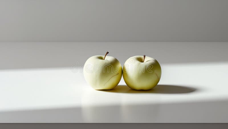 There are Two Apples Sitting on a Table with a Shadow Stock Photo ...