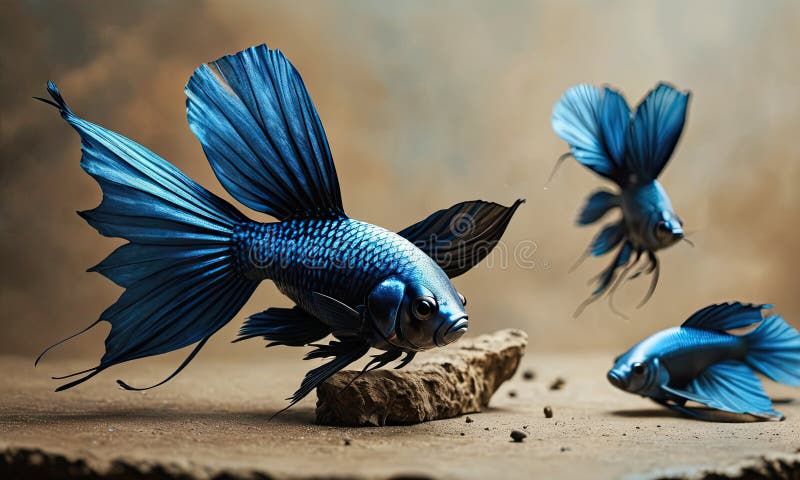 Three Blue Fish are Shown in a Picture, with One Fish Eating Food on ...