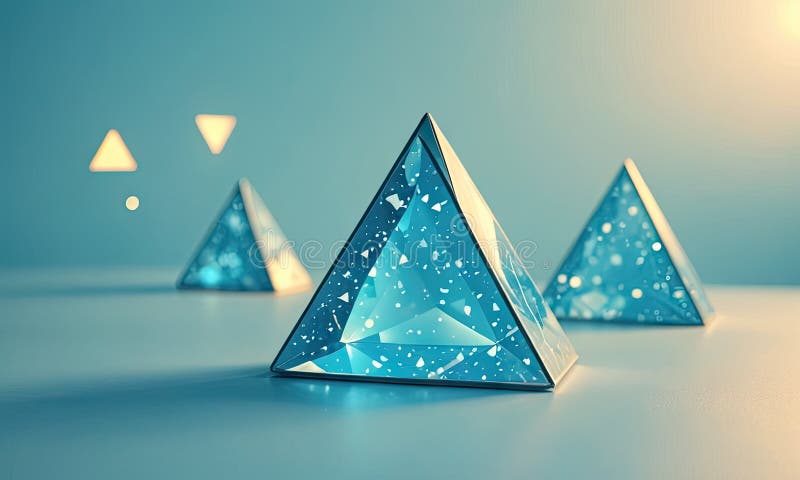 Three Blue Triangles Are Arranged In A Row On A Table Stock Illustration Illustration Of
