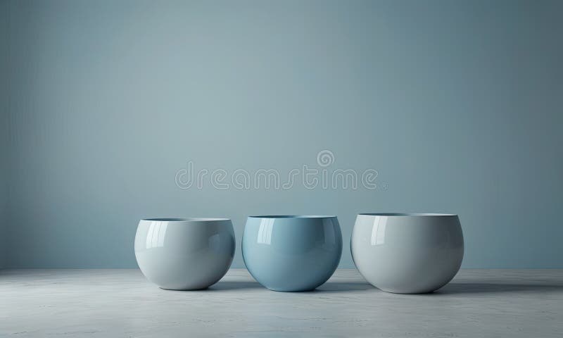 Three Blue and White Vases are Lined Up on a Table. Stock Illustration ...