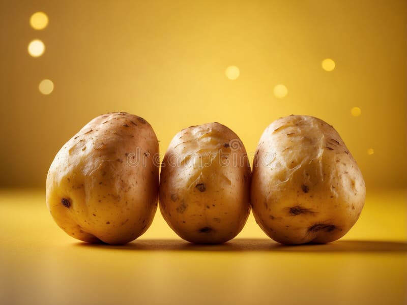Three Potatoes on Bright Yellow Background. Stock Image - Image of ...