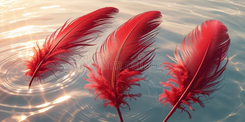 Three Red Bird Feathers Floating Water Stock Photos - Free & Royalty ...