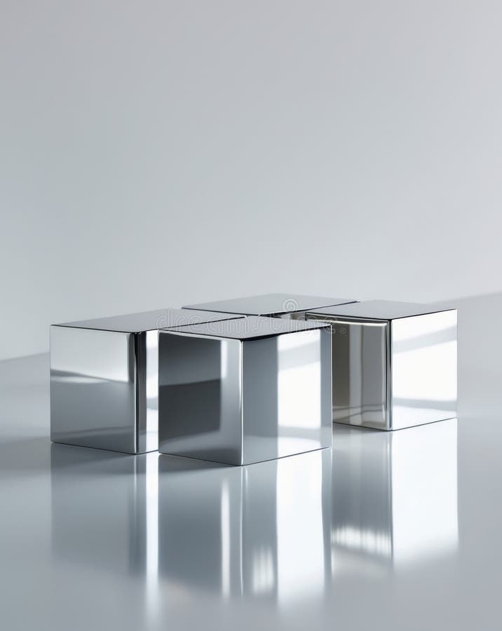 Three Silver Cubes are Sitting on a Shiny Surface Stock Photo - Image ...